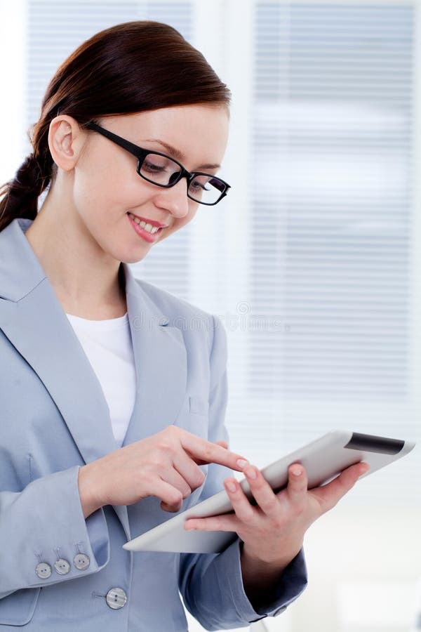 Woman Using Liquid-Crystal Display Stock Image - Image of people ...