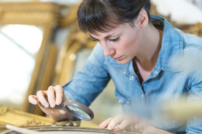 Woman Using Magnifying Glass Stock Image - Image of corporate, empty ...
