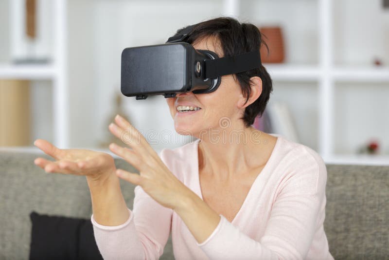 Woman Using Mask during Virtual Reality Experience Stock Image - Image ...