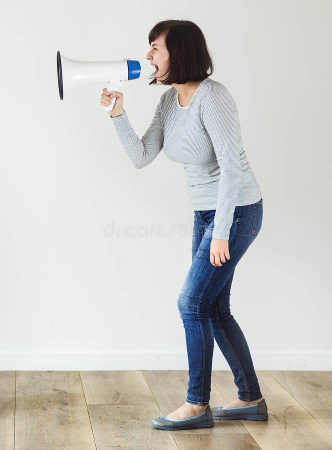 Woman Using Megaphone for Announcement Stock Image - Image of european ...