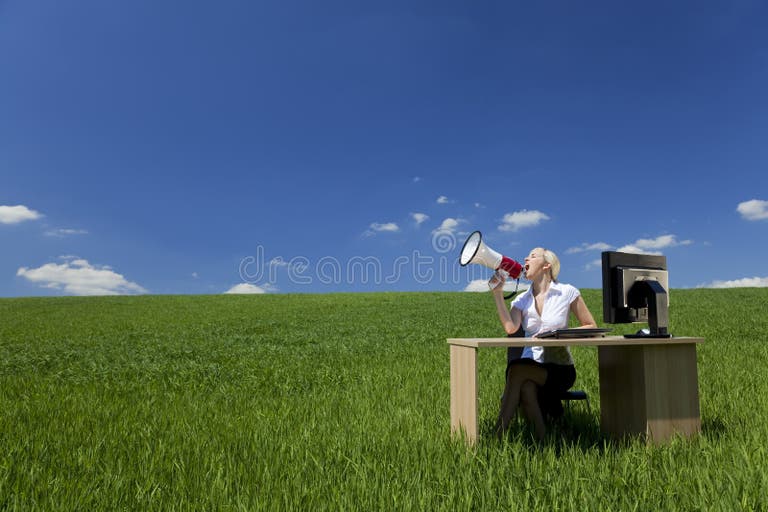 Woman Using Megaphone in a Field Stock Image - Image of blond ...