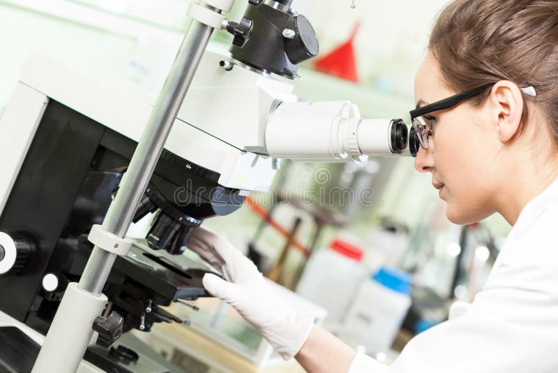 Woman Using Microscope during Working in Laboratory Stock Photo - Image ...