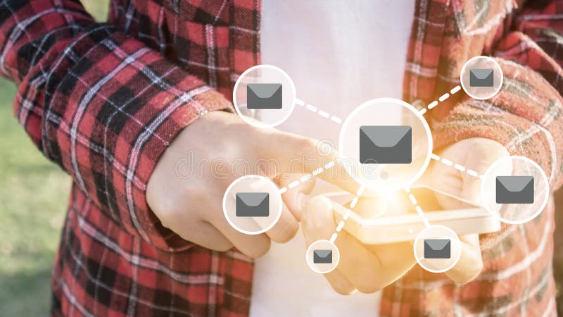 Woman Using a Mobile Phone. with Email Network Icon ,concept for ...