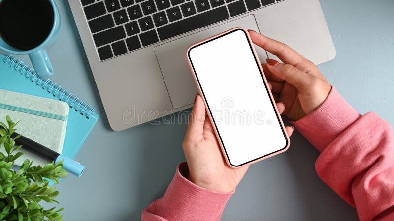 Woman Using Mobile Phone Over Office Desk. Stock Photo - Image of ...