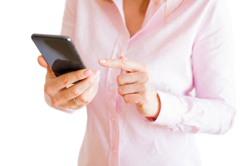 Woman using mobile phone. stock photo. Image of digital - 115288476