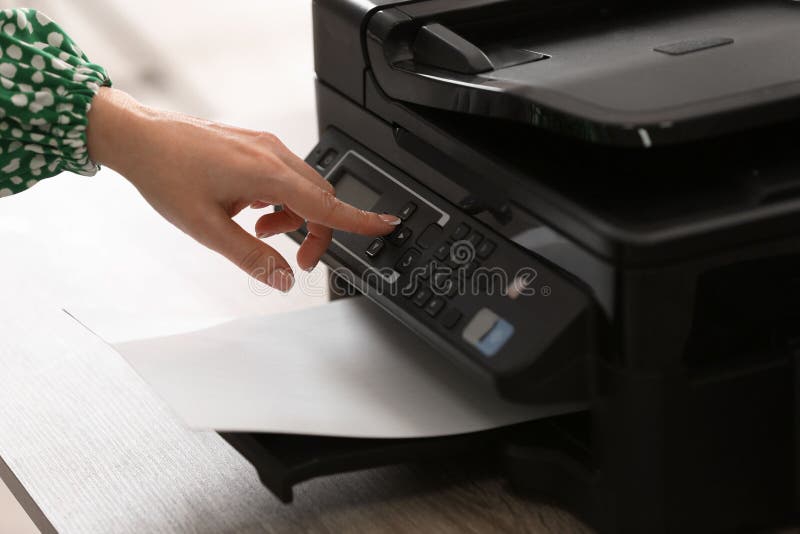 Woman Using Modern Printer in Office, Closeup Stock Photo - Image of ... Woman Using Modern Printer in Office, Closeup Stock Photo - Image of ...