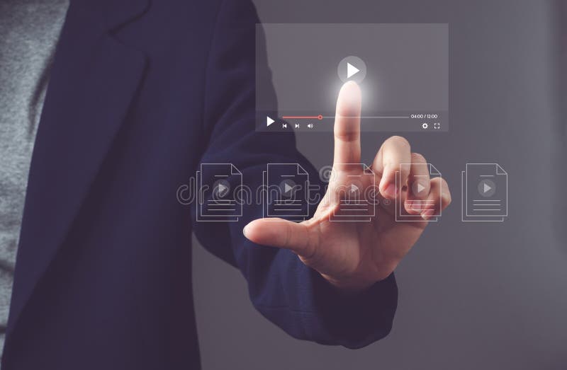 Woman Using Mouse and Keyboard for Streaming Online on Virtual Screen ...