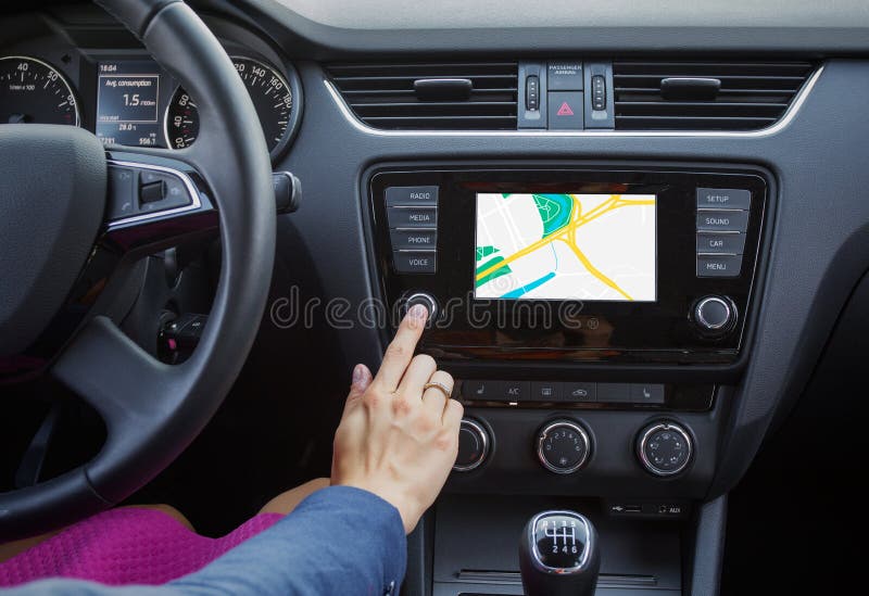 Woman Using Navigation System while Driving a Car Stock Photo - Image ...