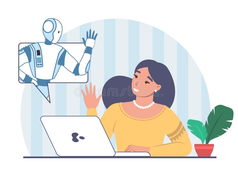 Woman Using Neural Network Flat Cartoon Vector Stock Vector ...