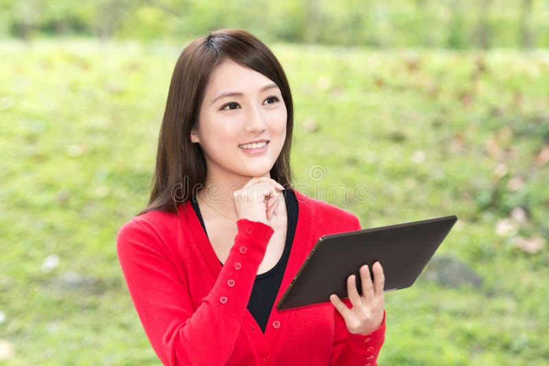 Woman using pad stock image. Image of attractive, happy - 38742685