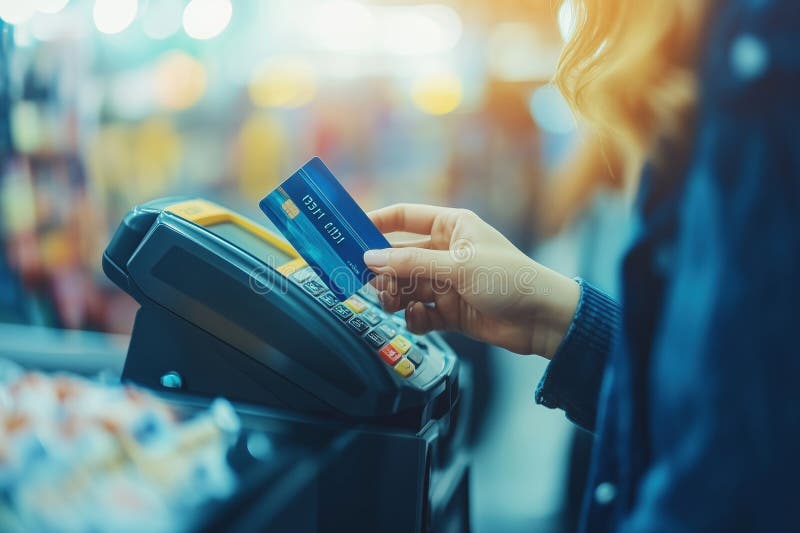 Woman Using Payment Terminal Ai Photo Stock Illustration - Illustration ...