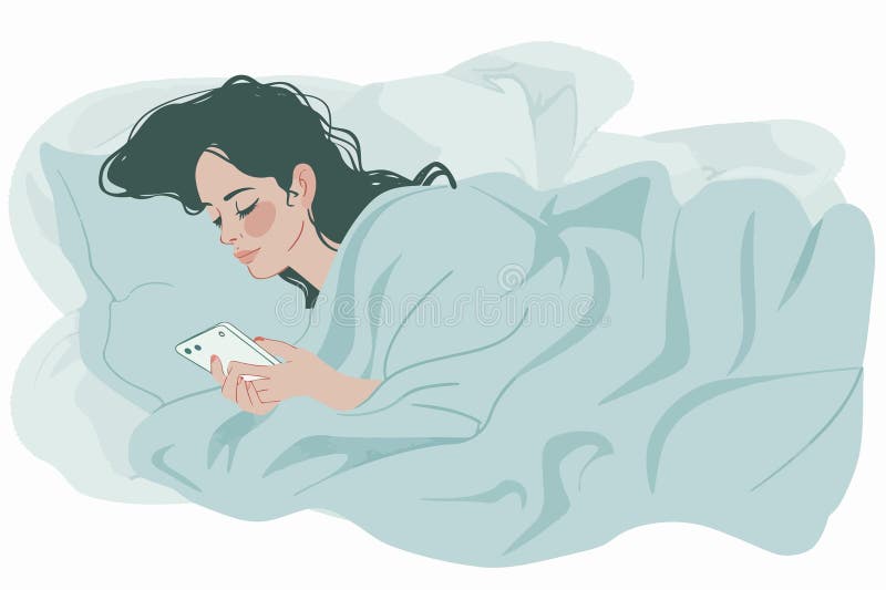 Woman Using Phone in Bed People Isolated Stock Vector - Illustration of ...