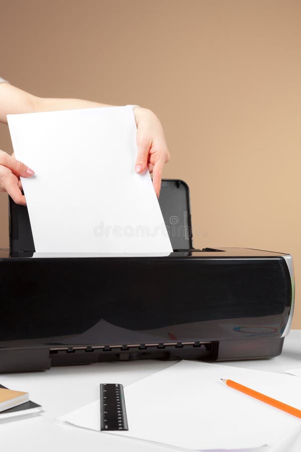Woman Using the Printer To Scanning and Printing Document Stock Photo ...