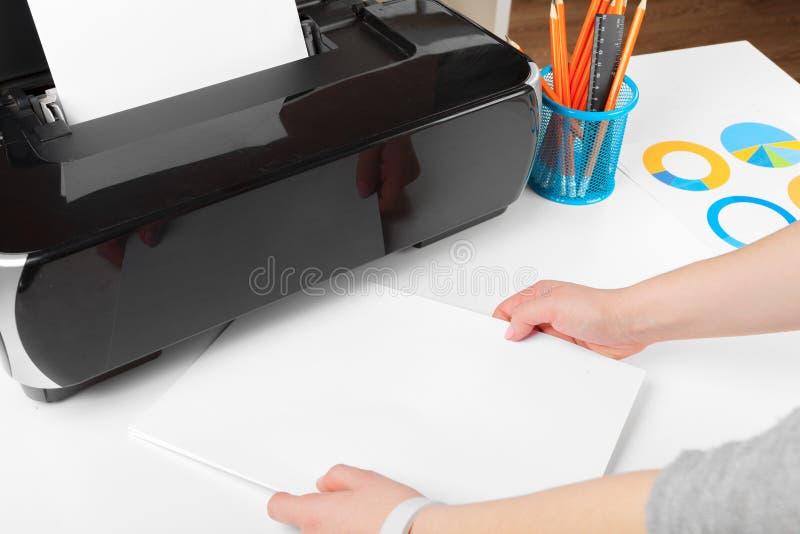 Woman Using the Printer To Scanning and Printing Document Stock Image ...