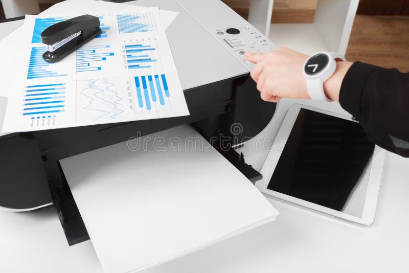Woman Using the Printer To Scanning and Printing Document Stock Image ...