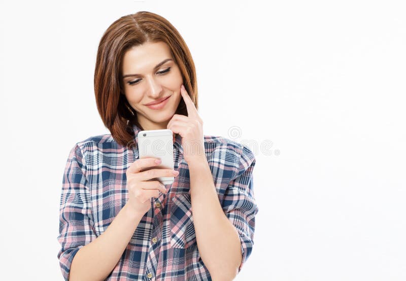 Woman Using and Reading Watching a Smart Phone. Girl Watching Video on ...