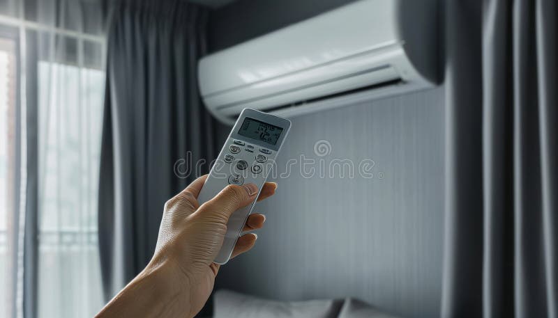 Woman Using a Remote Control To Adjust the Settings of an Indoor Air ...