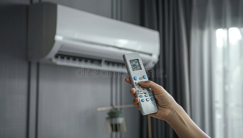 Woman Using Remote Control To Adjust Settings of an Indoor Air ...