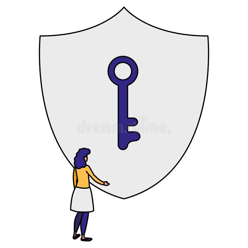 Woman Using Shield Security with Key Stock Vector - Illustration of ...