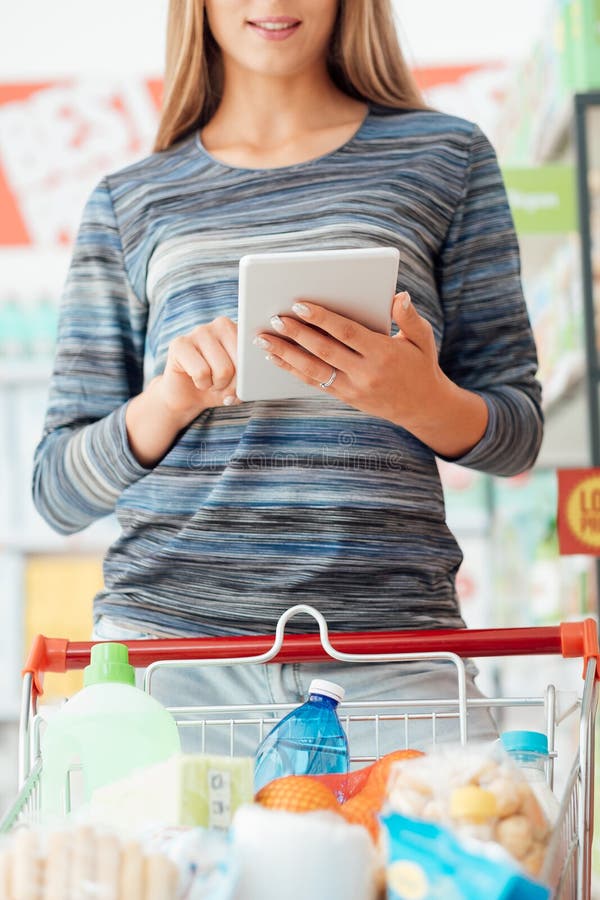 Woman Using Shopping Apps on the Tablet Stock Image - Image of expense ...