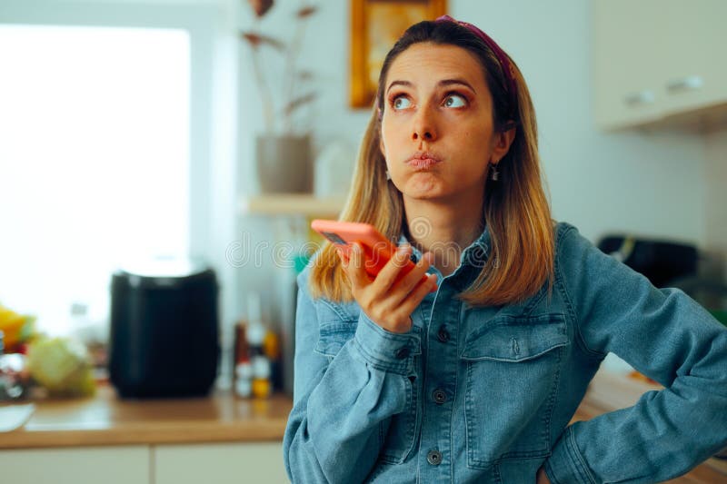 Woman Using Smart Kitchen Control Dictating Commands Stock Image ...