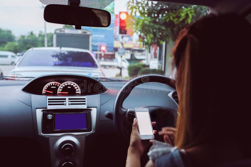 Asian Woman Texting while Driving Car Stock Photo - Image of offence ...