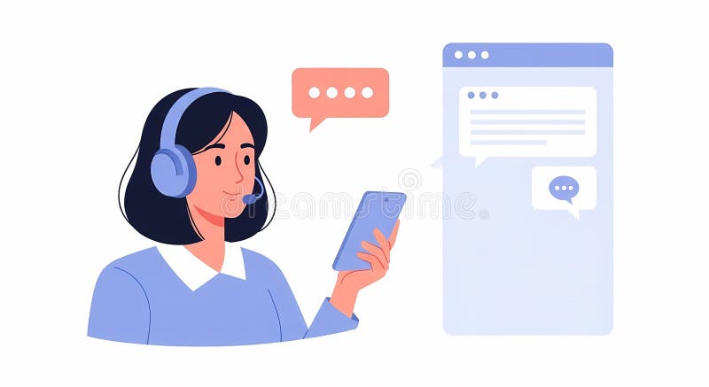 Woman Using Smartphone App for Customer Service with Chat Bubbles Stock ...