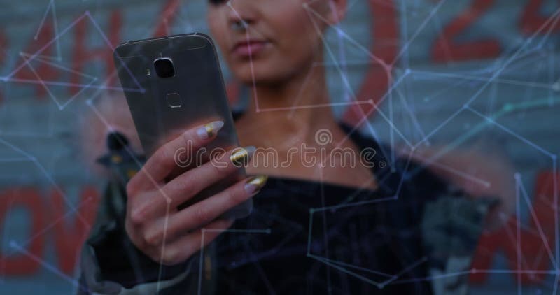 Woman Using Smartphone with Digital Interface Overlay, Exploring ...