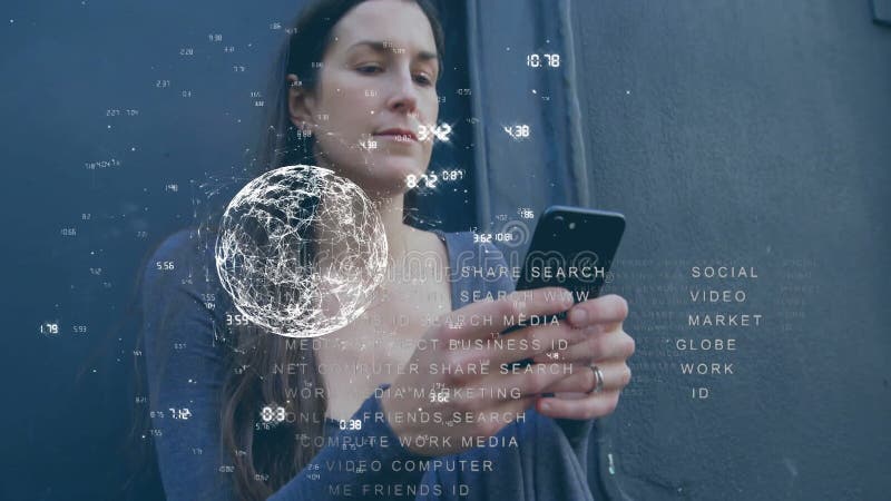 Woman Using Smartphone with Digital Network and Data Processing ...