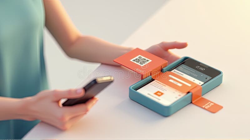 Woman Using Smartphone To Scan QR Code on Package Stock Illustration ...