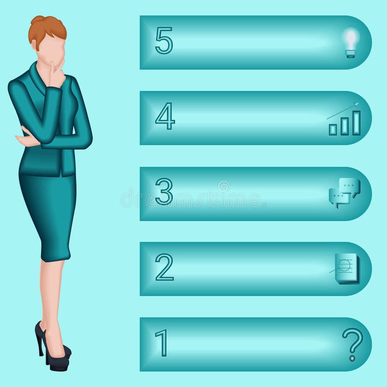 Woman Using 5 Steps To Identify Problems. 2D. Stock Vector ...