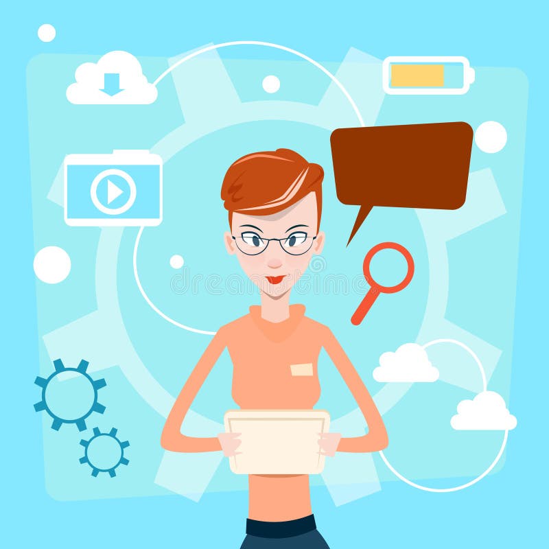 Woman Using Tablet Computer Send Message Internet Texting Chat ...