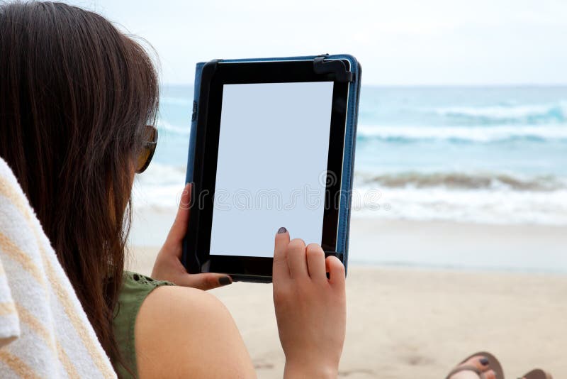 Hands Holding Tablet Pc on Beach Stock Photo - Image of adult, internet ...