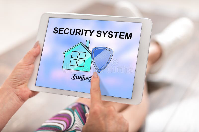 Home Security System Concept on a Tablet Stock Image - Image of alarm ...
