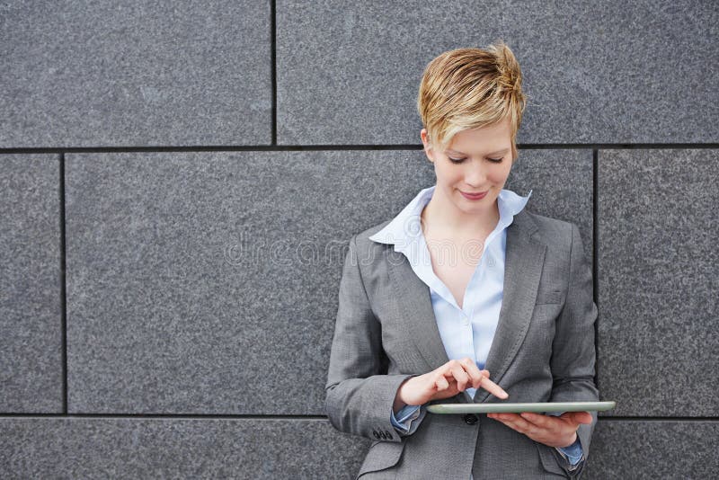 Woman Using Tablet PC Outdoors Stock Image - Image of media, digital ...