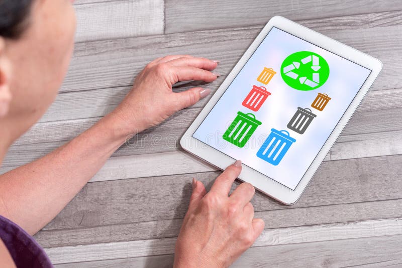 Recycling Concept on a Tablet Stock Photo - Image of colorful, trash ...