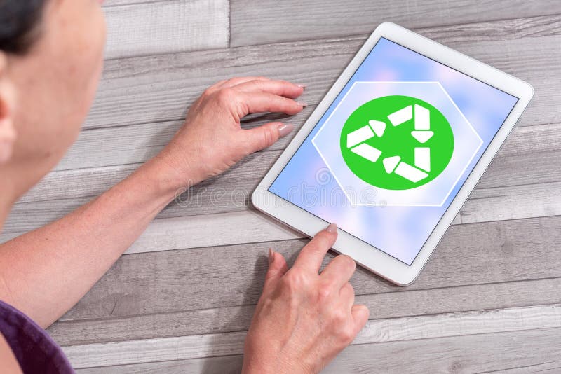 Recycling Concept on a Tablet Stock Image - Image of hand, recycling ...