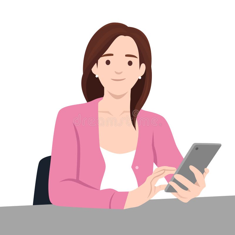 Woman Using Tablet at Work, Sits at a Desk, Engaged with Her Tablet ...