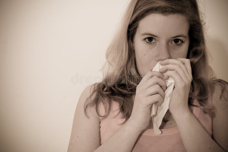 Woman using tissue stock image. Image of white, caucasian - 26064411