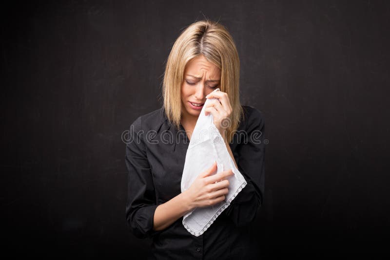 Woman Using Tissue To Wipe Her Tears Stock Image - Image of pain ...