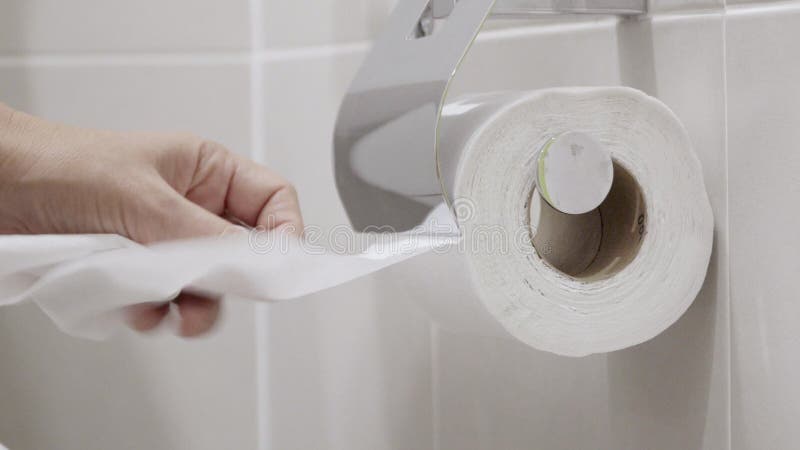 Woman with Toilet Paper Roll Suffers from Stomach Ache Stock Footage ...