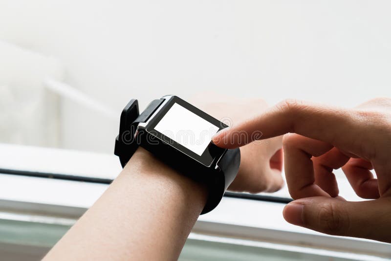 Woman Using Touch Digital Clock in the Display and Technology Advances ...