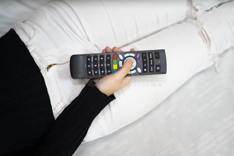 Woman Using Tv Remote Control in Bed Stock Photo - Image of control ...