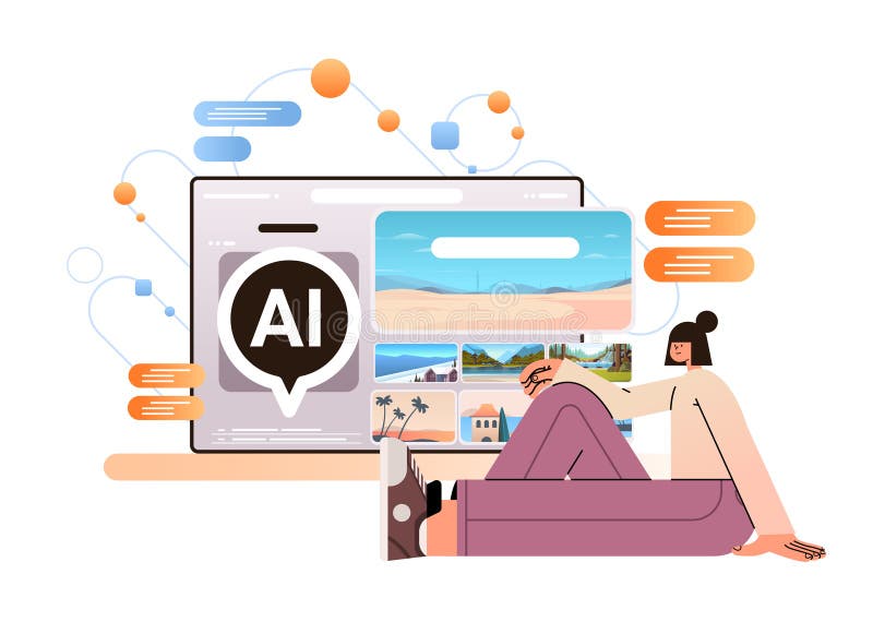 Woman Using Virtual Travel Application on Digital Screen Traveling ...