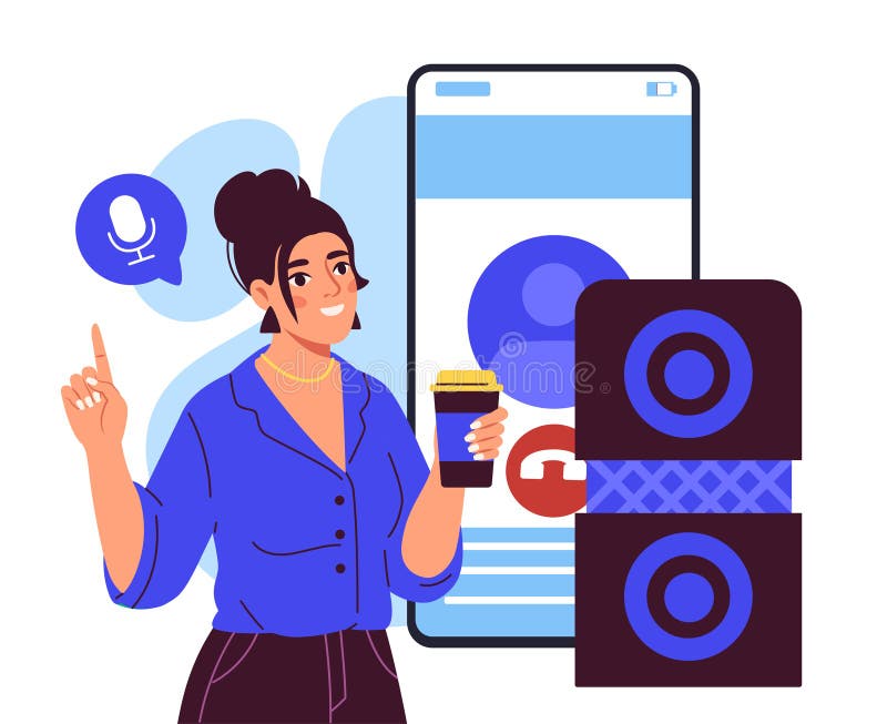 Woman Using Voice Assistant Technology. Vector Illustration Stock ...