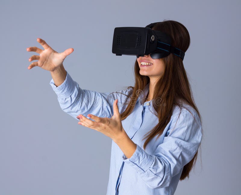 Woman using VR glasses stock photo. Image of beautiful - 79011284