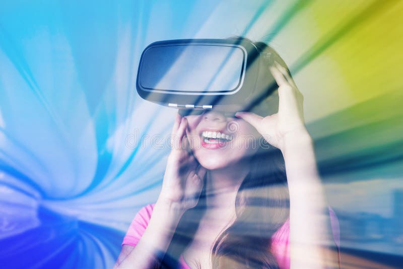 Woman Using VR Headset Glasses Stock Photo - Image of glasses, device ...