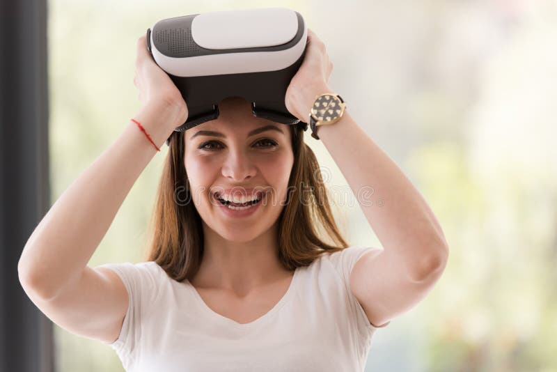 Woman Using VR-headset Glasses of Virtual Reality Stock Photo - Image ...