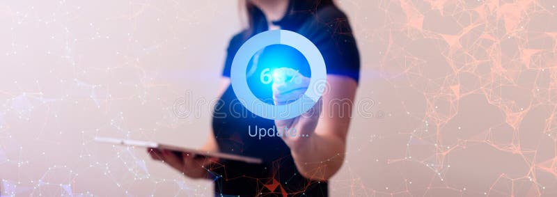 Woman Usingt Ablet at the Table. Update the Operating System To a Newer ...