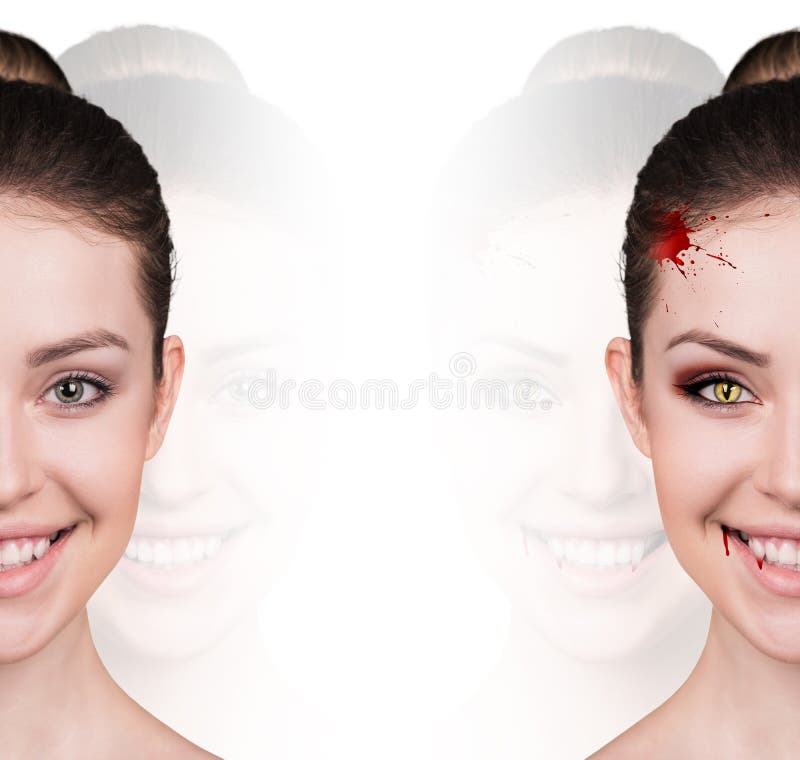 Woman with vampire fangs stock photo. Image of cannibalism - 63145822